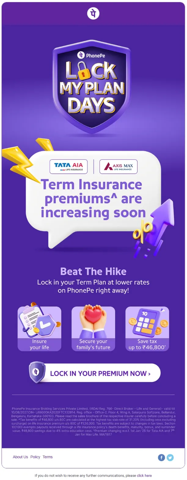 Life Insurance Email : PhonePe Email Template